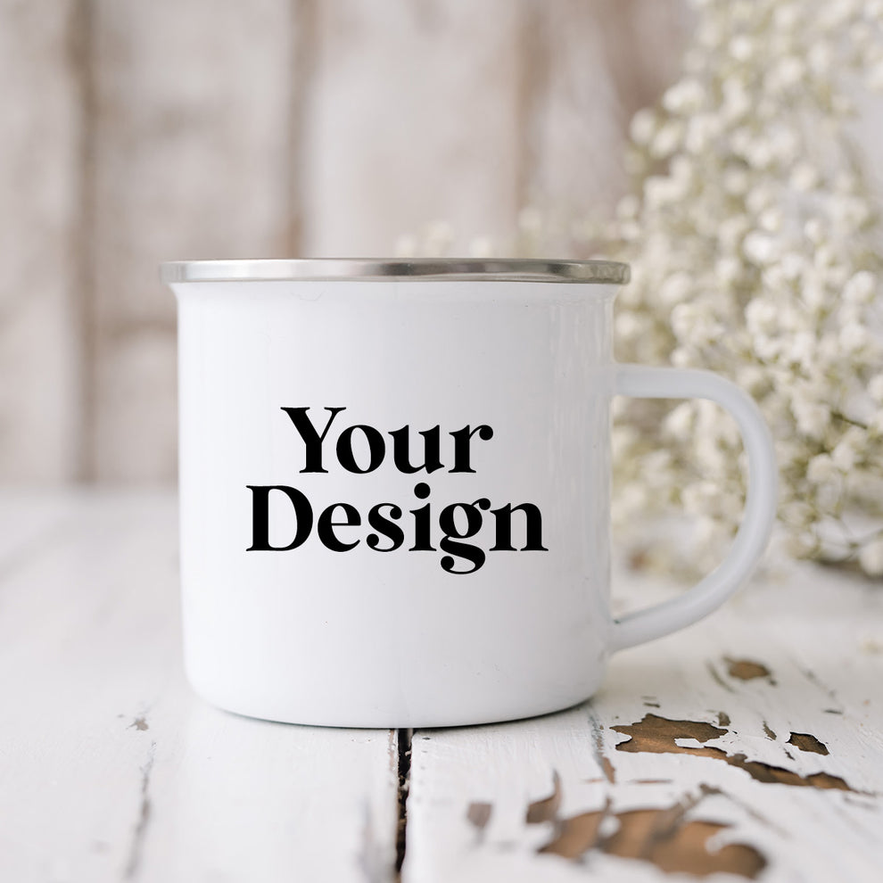 Custom Print Enamel Metal Mug – Stellar Gift Studio